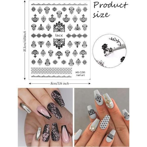 Makeup | 9 Sheets Lace Nail Art Stickers Black Lace Flower Design 3d ...